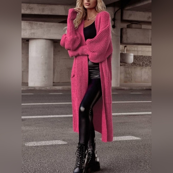 Luxury on a Dime | Sweaters | Longline Heavy Waffle Knit Lantern Sleeve ...
